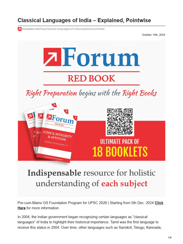 Classical Languages of India Explained Pointwise | PDF | Languages Of ...