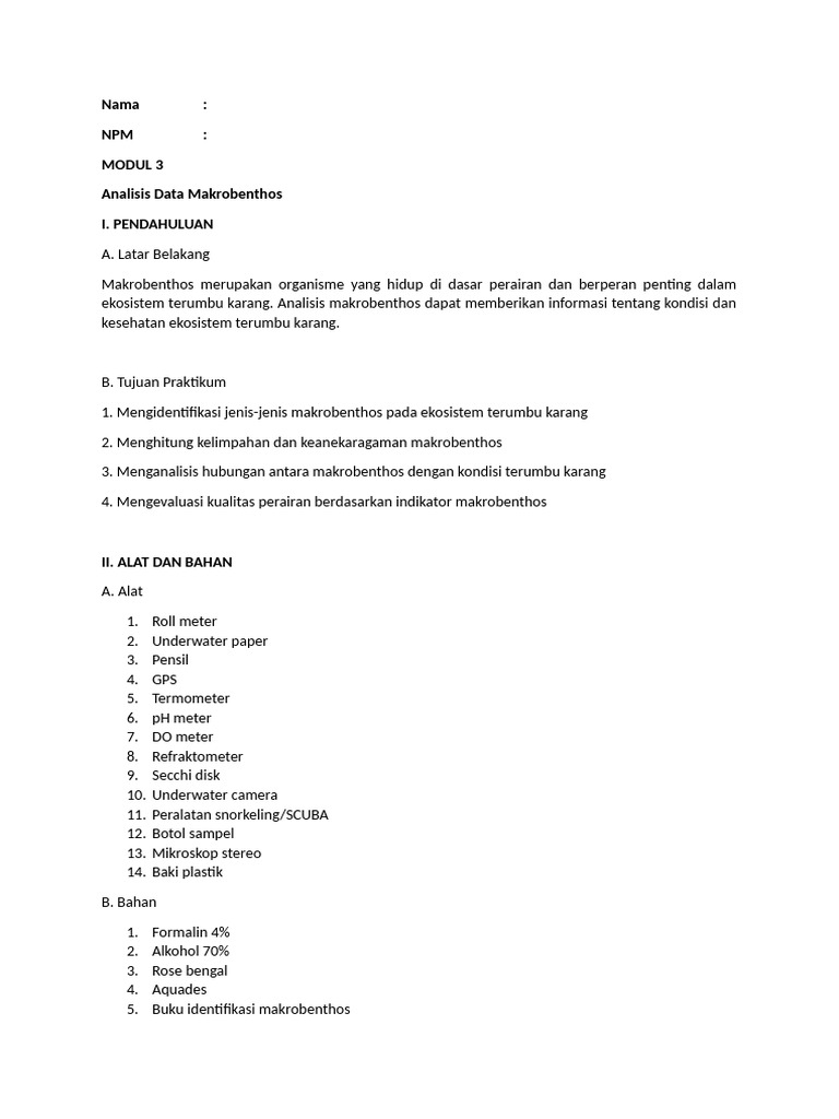 Modul 3 Makrobenthos | PDF