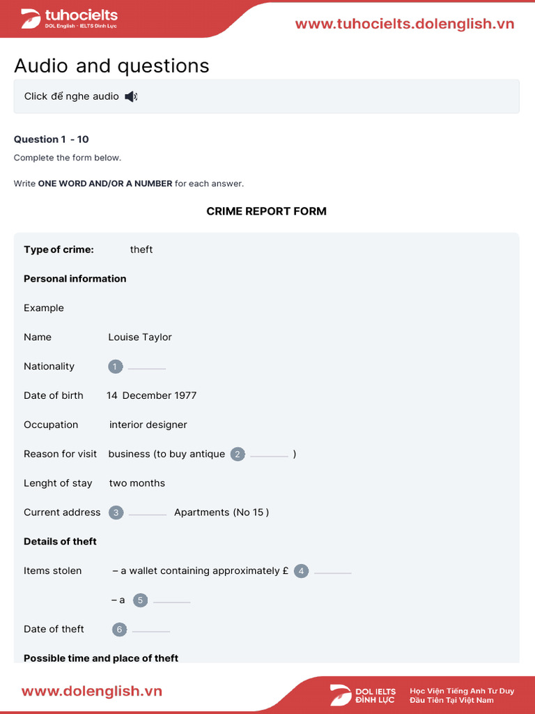IELTS Listening Practice: Crime Report | PDF
