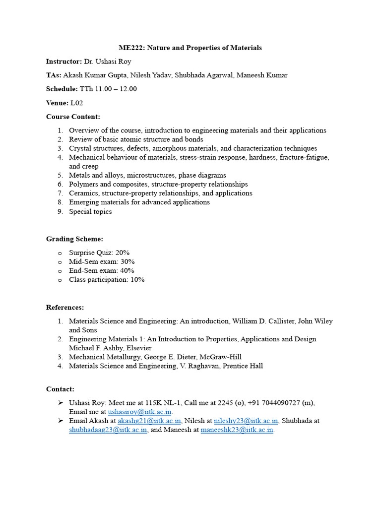 Engineering Materials Course ME222 | PDF