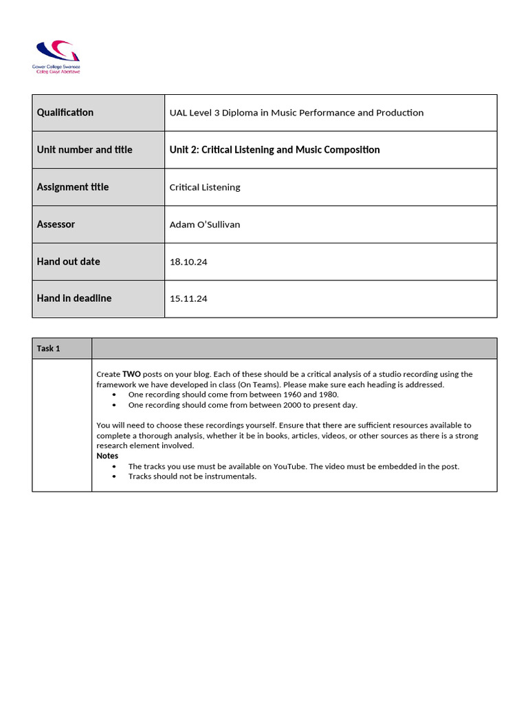 Unit2 Assignment 2024-25 | PDF | Music Theory | Musical Compositions