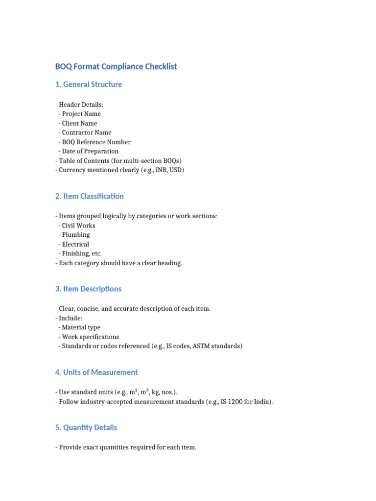 BOQ Compliance Checklist Guide | PDF