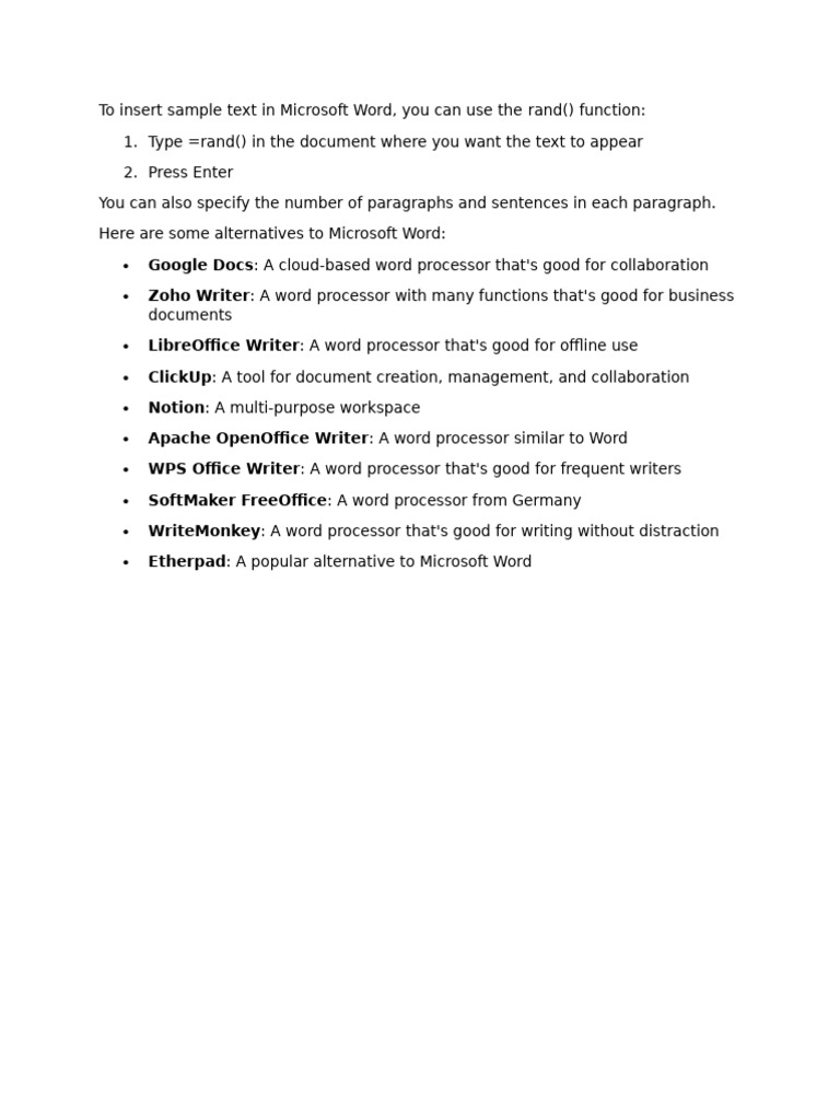 To Insert Sample Text in Microsoft Word | PDF
