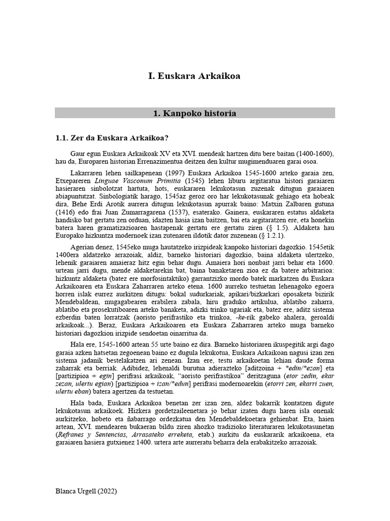 Euskara Arkaikoa Kanpoko historia | PDF