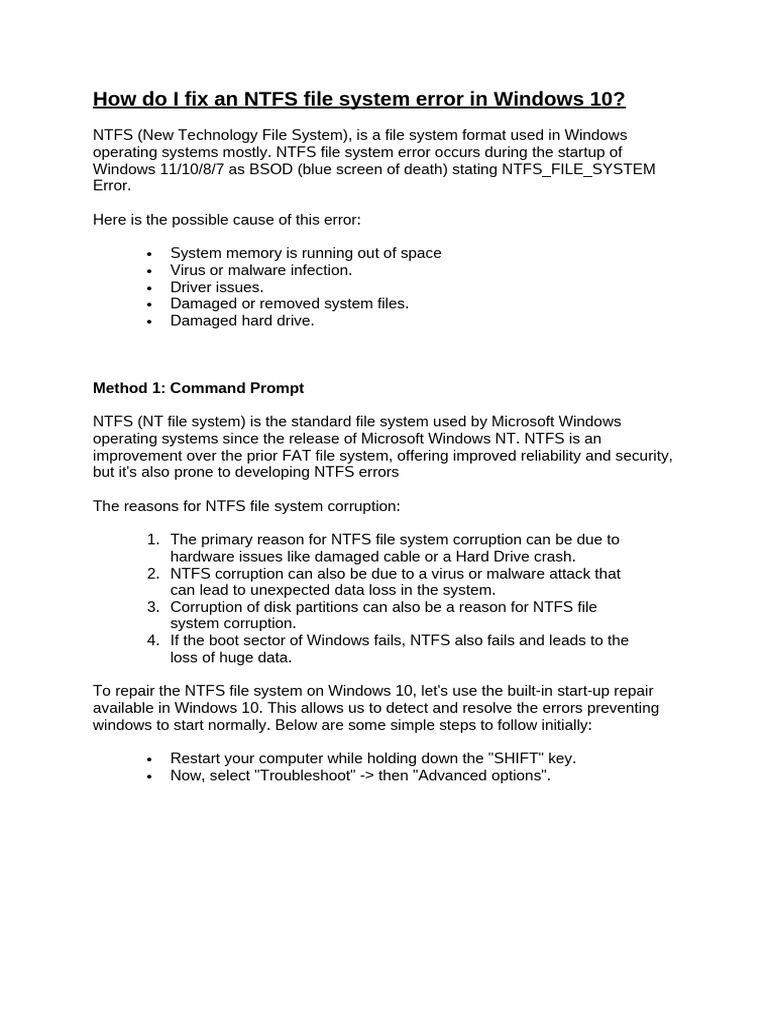 How Do I Fix An NTFS File System Error in Windows 10 | PDF | File ...