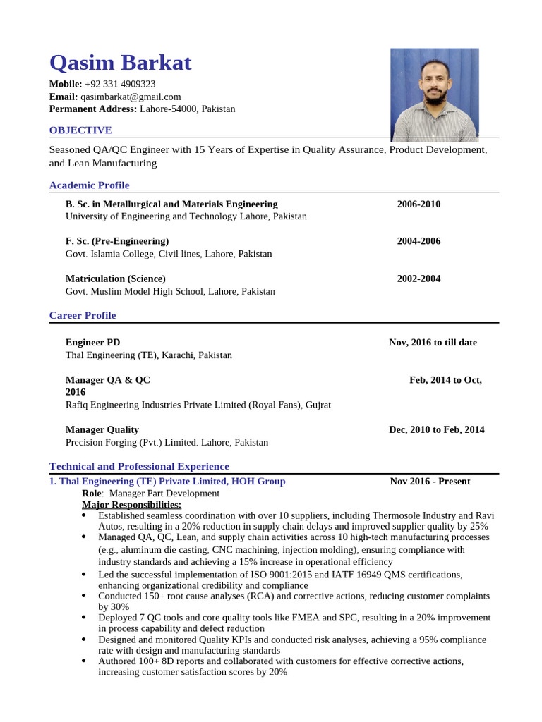Qasim Barkat-CV QAQC ENGINEER | PDF | Quality Management System | Quality Management