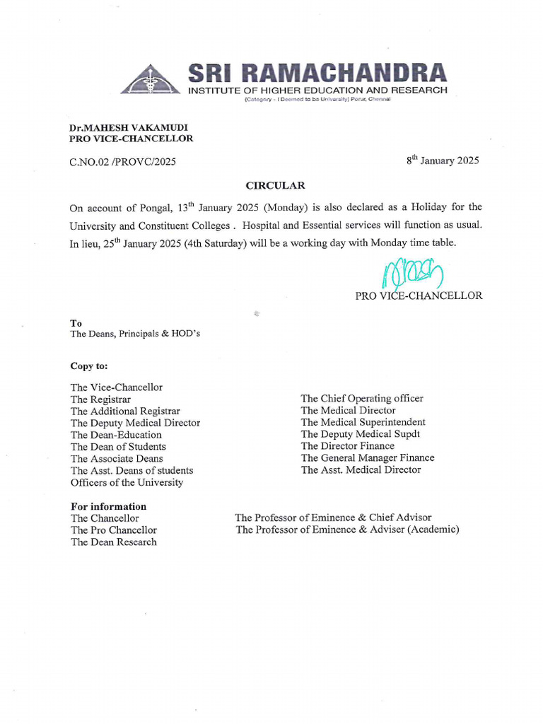 C.no.2 - Holiday Circular | PDF