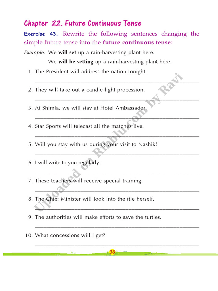 Future Continuous Tense Exercises For Class 5 | PDF