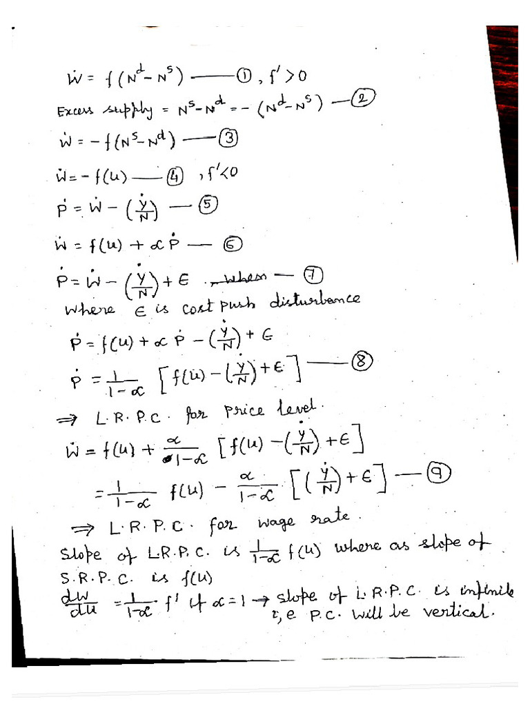 Mathematical Derivation of Short Run and Long Run Philips Curve | PDF