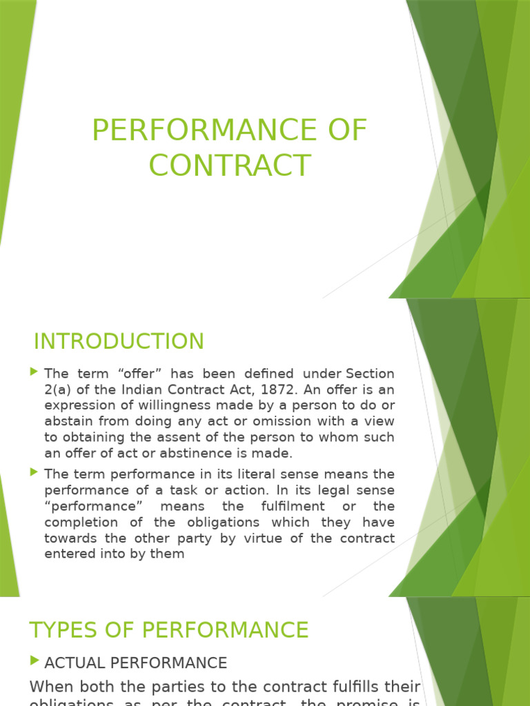 Performance of Contract | PDF | Consideration | Private Law