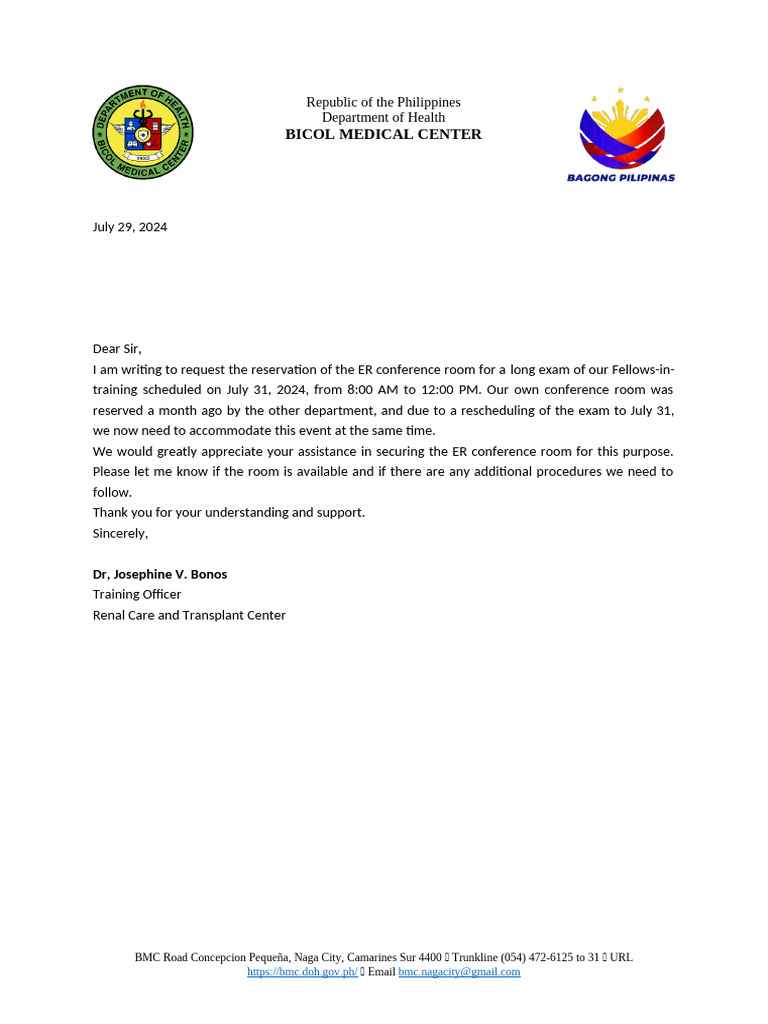 Letter for ER Conference Room Use | PDF