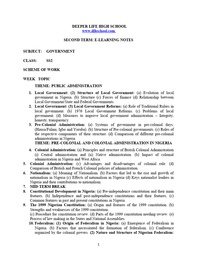 GOVT SS2 SECOND TERM | PDF