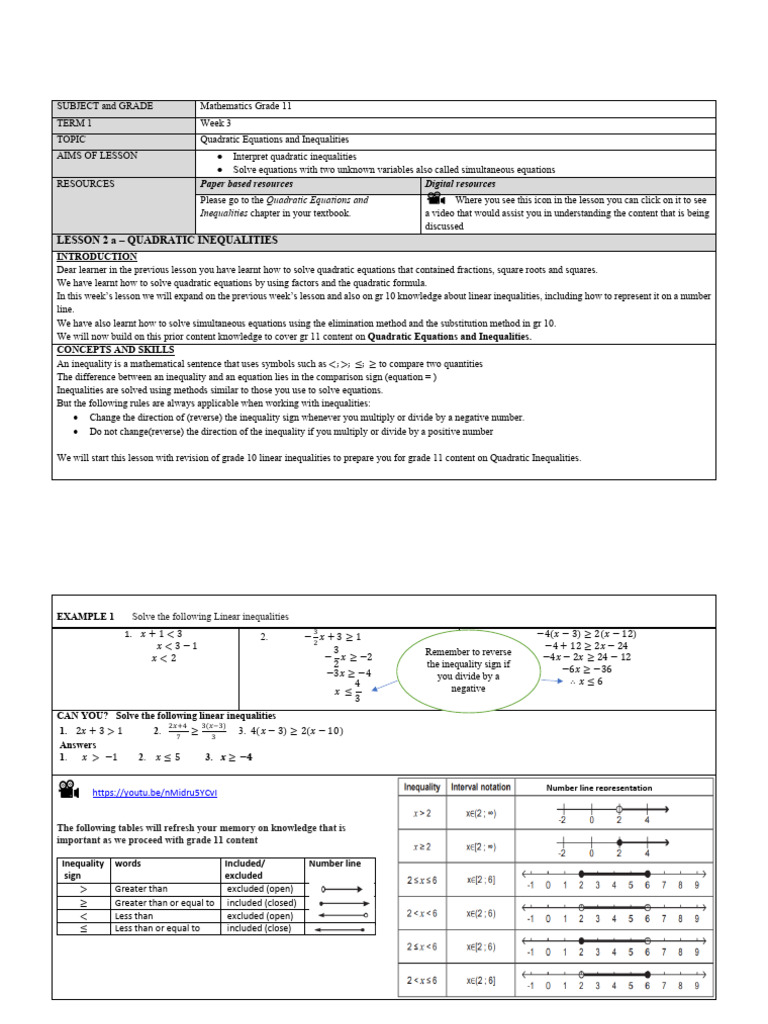 Mathematics Grade 11 Term 1 Week 3_2021_M | PDF | Quadratic Equation ...