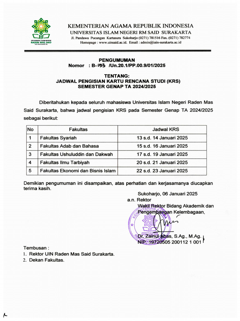Jadwal Pengisian KRS | PDF
