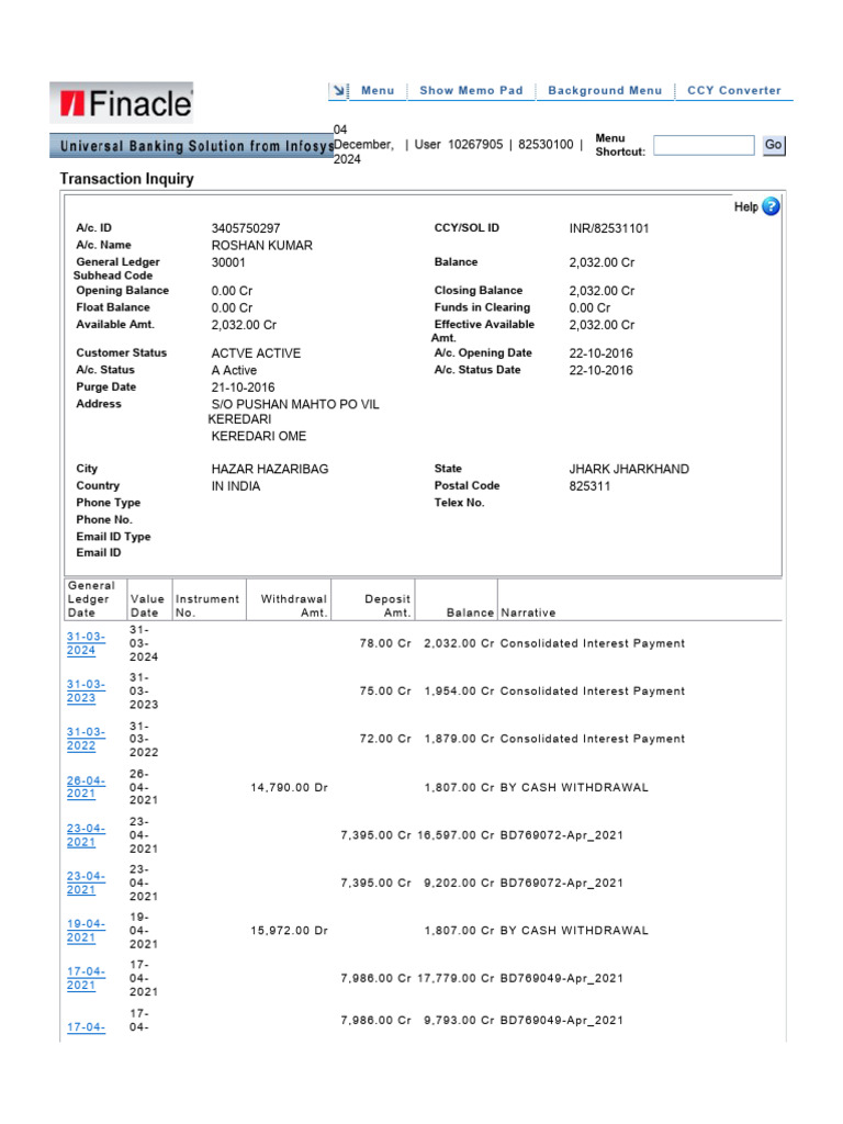 Transaction Inquiry: Menu Show Memo Pad Background Menu CCY Converter | PDF | Banking | Service ...