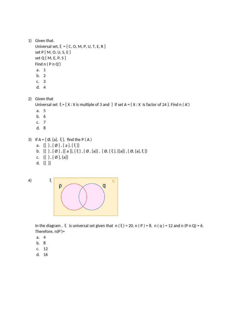 Set Of Math Pdf Numbers Algebra