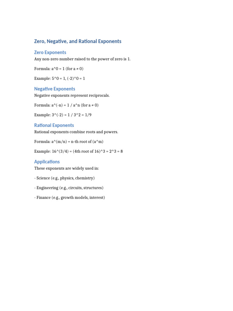 Zero Negative Rational Exponents | PDF