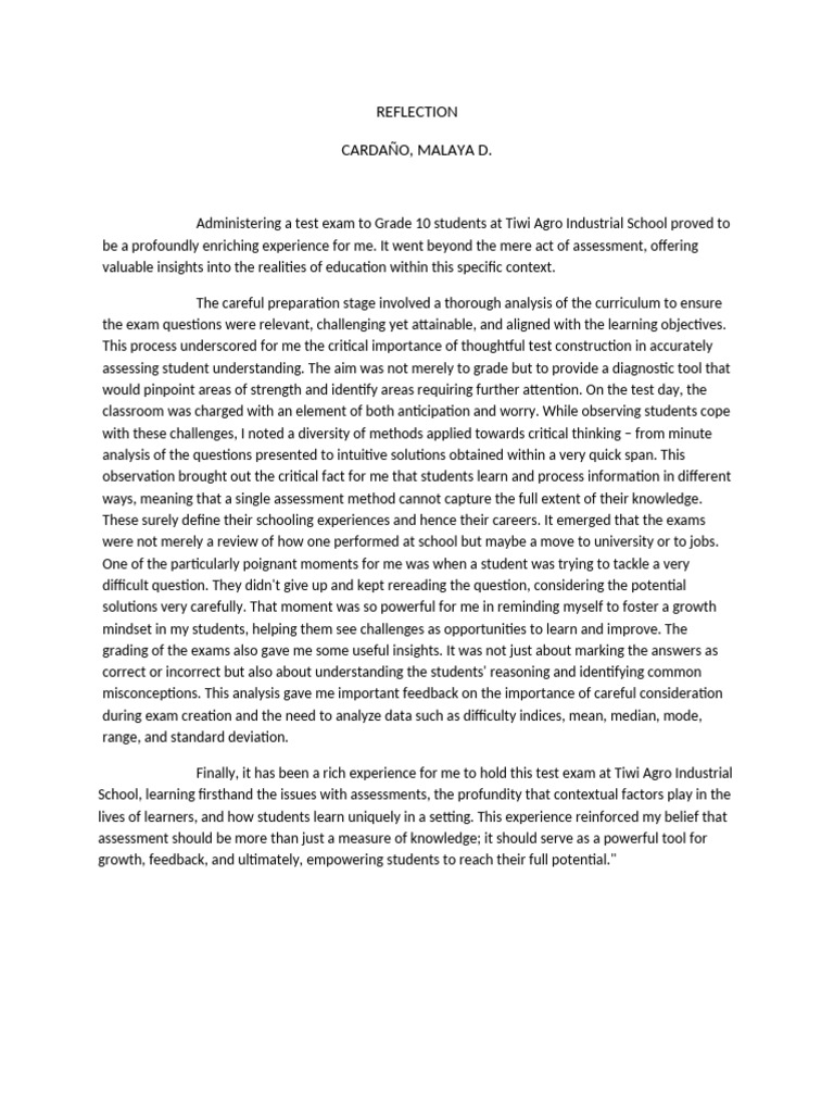 REFLECTION-WPS-Office | PDF | Educational Assessment | Cognition