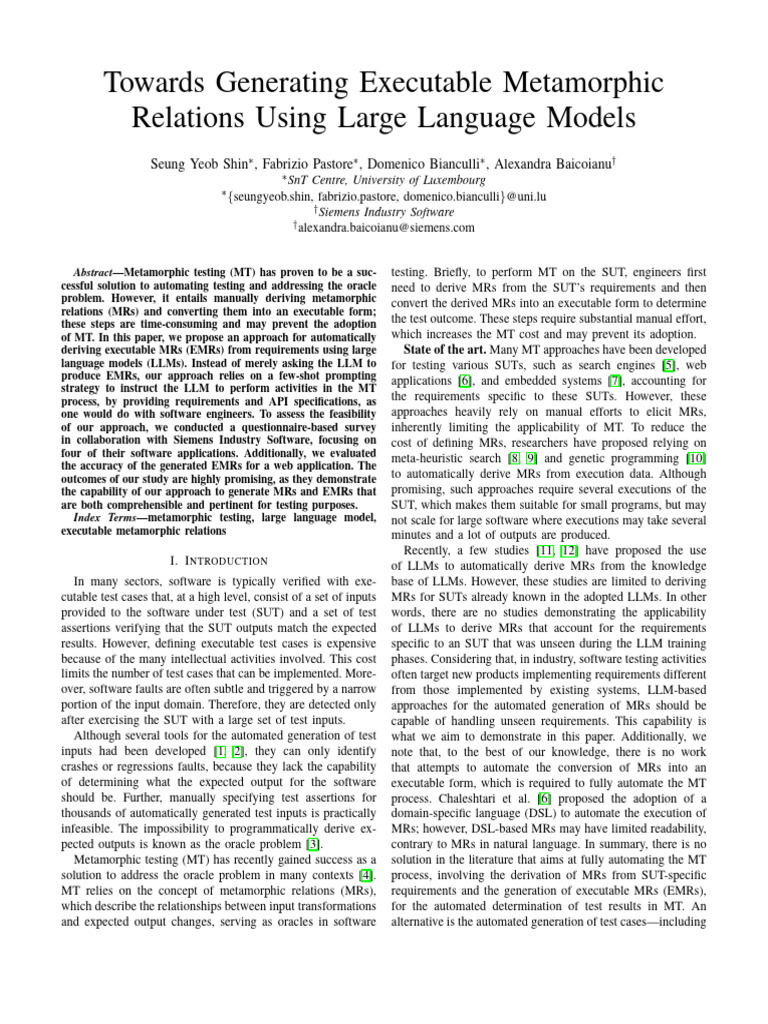 Towards Generating Executable Metamorphic Relations Using Large Language Models | PDF | Software ...