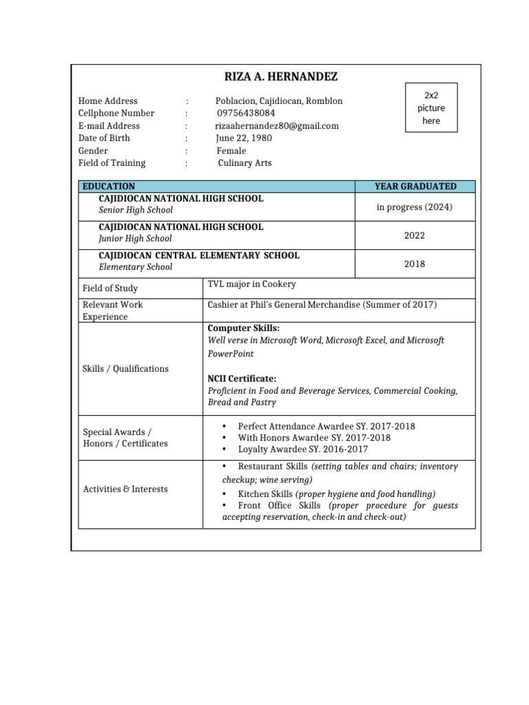 SAMPLE-WORK-IMMERSION-CV | PDF