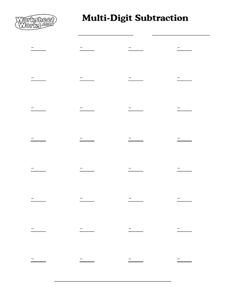 WorksheetWorks MultiDigit Subtraction 1 | PDF