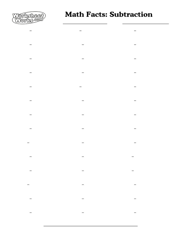 WorksheetWorks Math Facts Subtraction 1 (2) | PDF