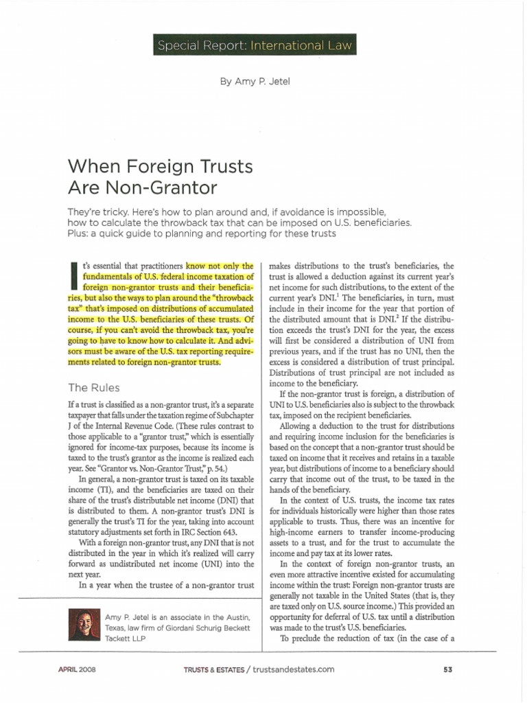 Foreign Non-Grantor Trust Tax Planning | PDF | Taxes | Income Tax In ...