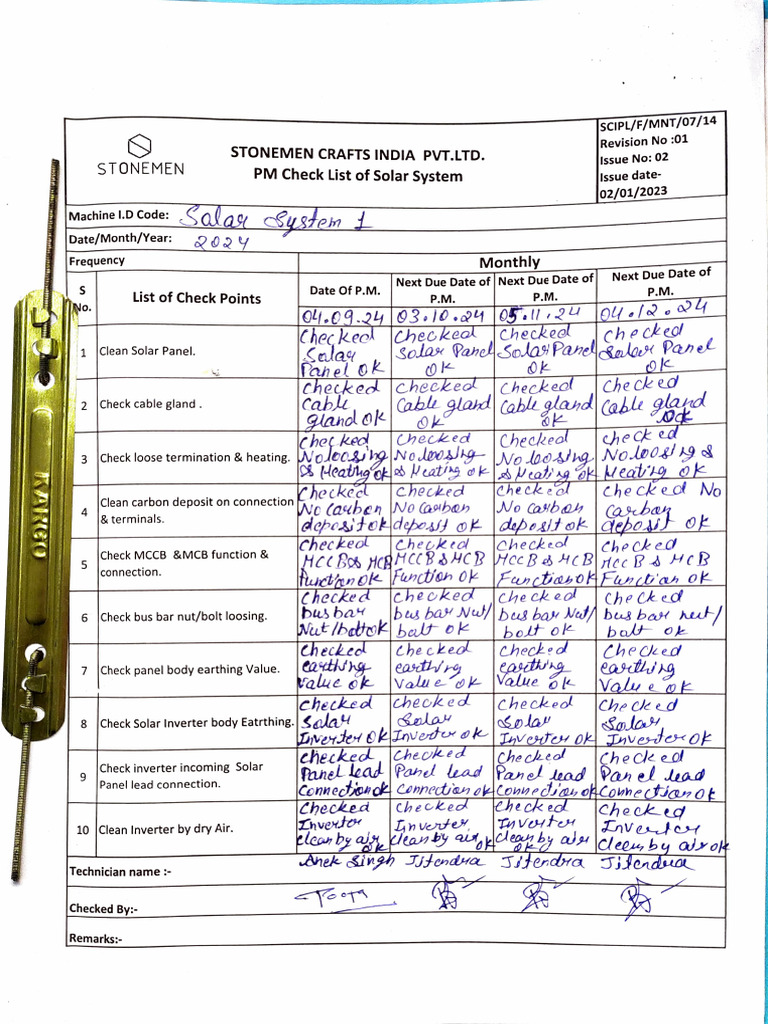 Solar System Maintenance Checklist | PDF | Electricity