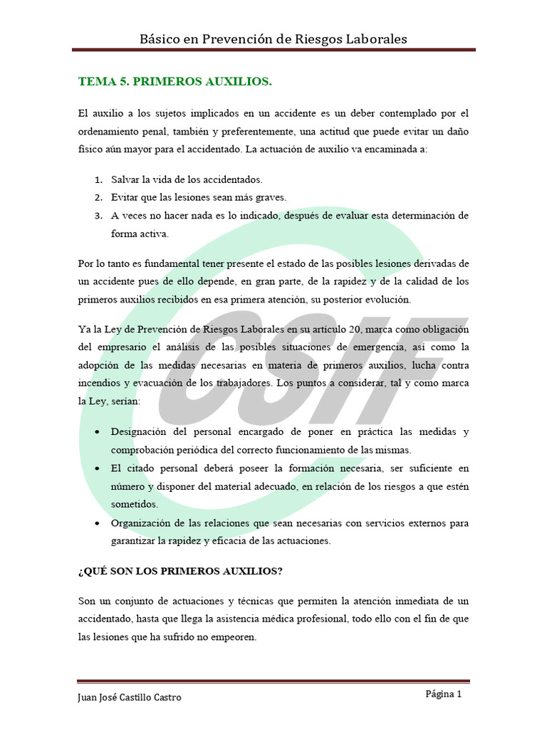 Docu. Tema 5 Conceptos Basicos Sobre Seguridad | PDF | Primeros auxilios | Quemar