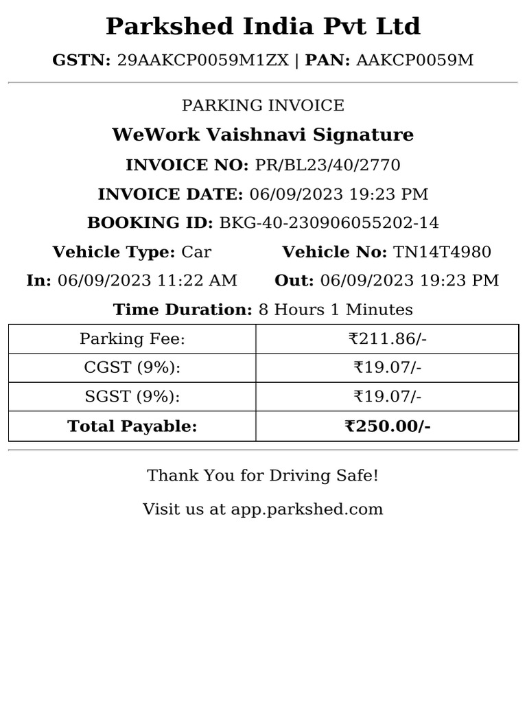 Parking Invoice | PDF