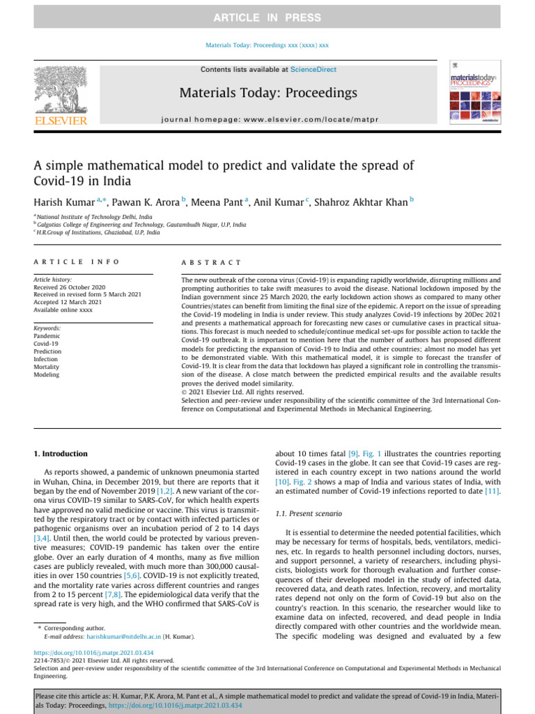 A Simple Mathematical Model To Predict and Validate The Spread of | PDF ...