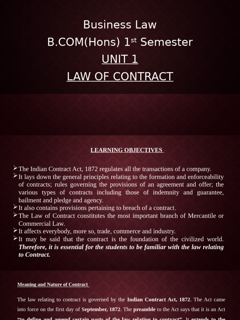 Business Law Basics for B.Com Students | PDF | Offer And Acceptance ...