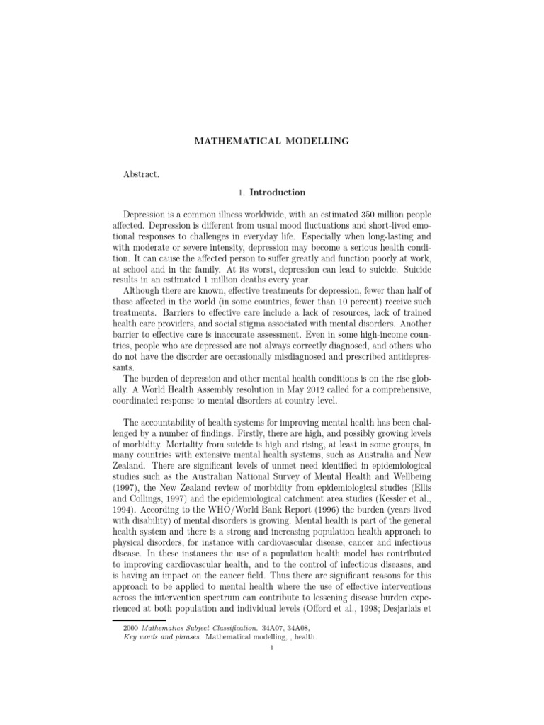 MATHEMATICAL MODELLING | PDF | Mental Health | Major Depressive Disorder