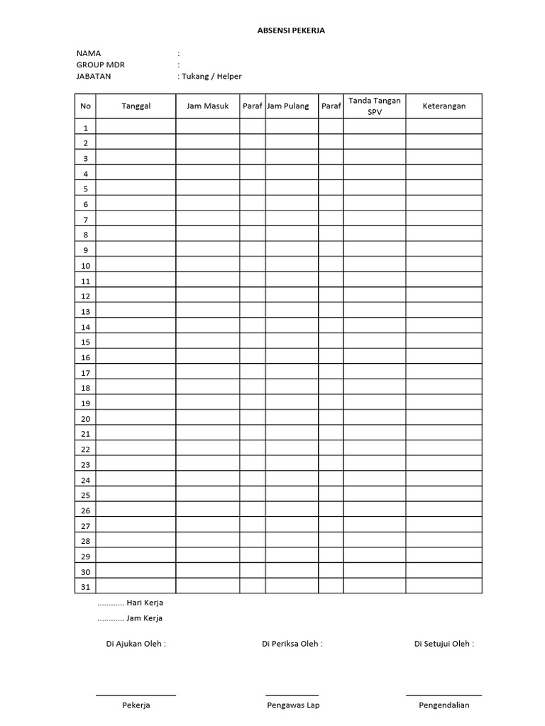 Form Absensi Pekerja | PDF