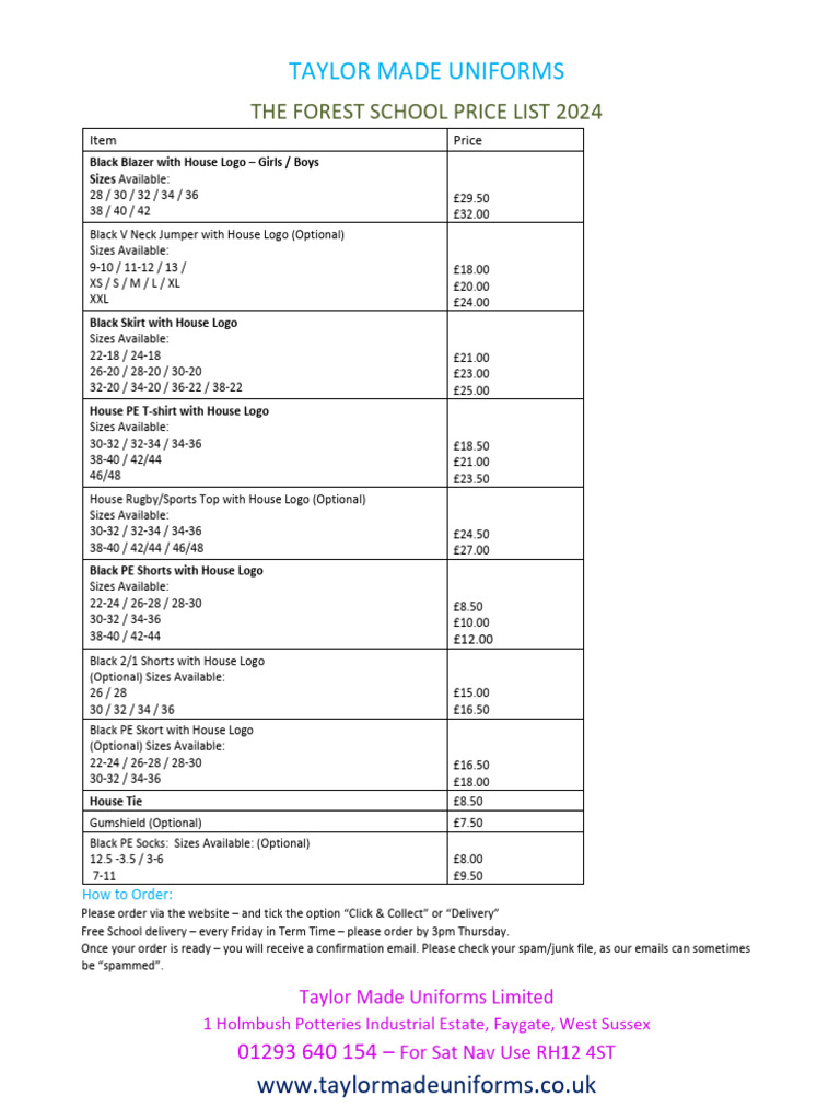Forest-Price-List-2024 | PDF | Clothing | Fashion