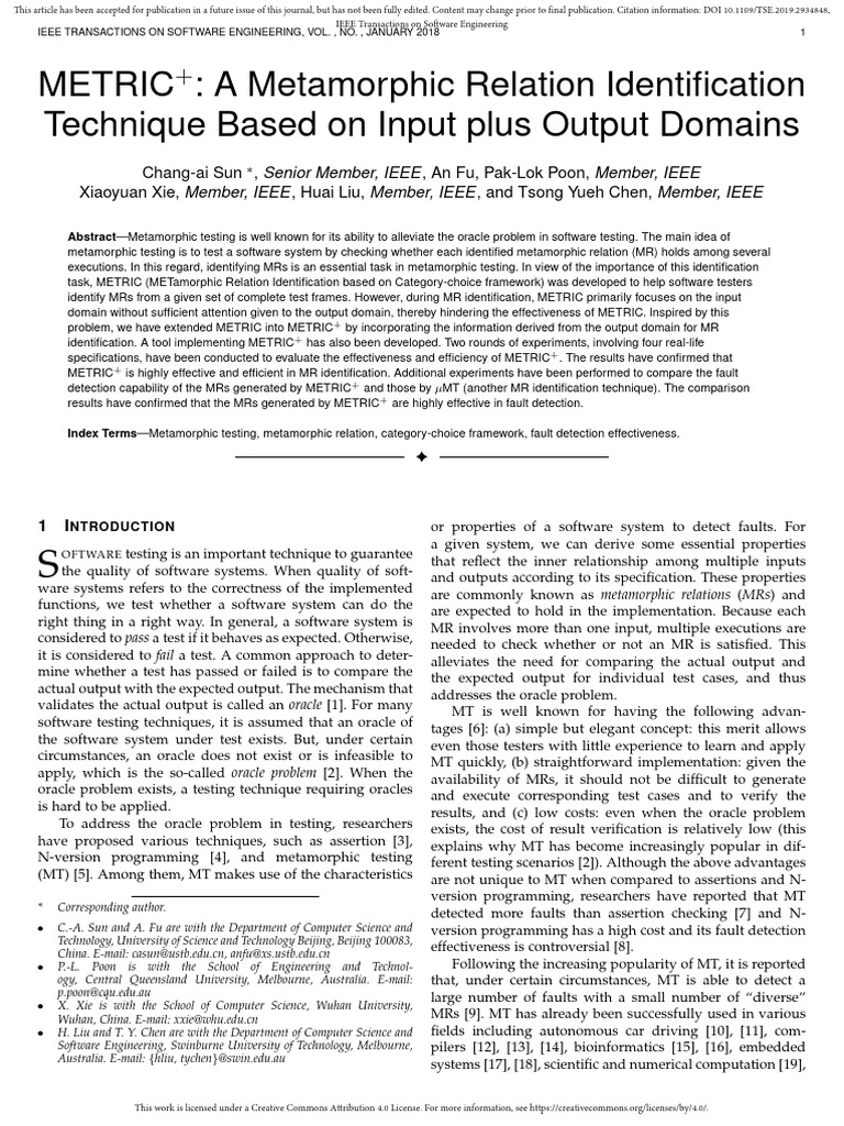 METRIC+: A Metamorphic Relation Identification Technique Based on Input plus Output Domains ...