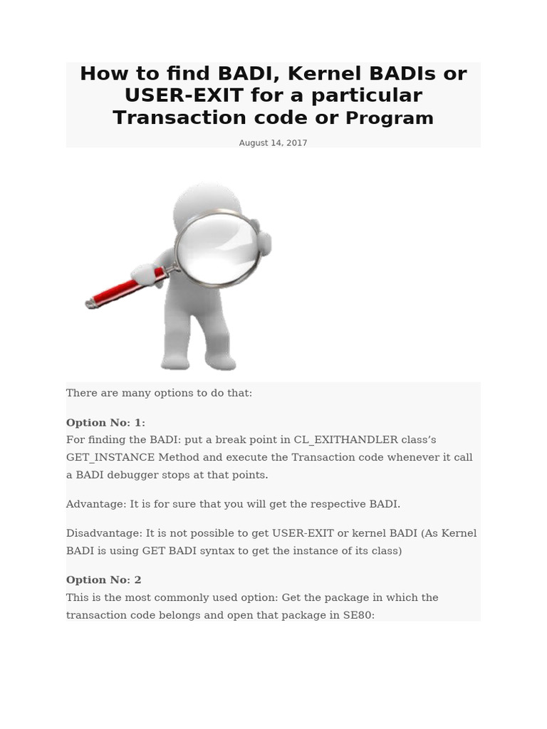 How To Find BADI, Kernel BADIs or USER-EXIT For A Particular Transaction Code or Program | PDF ...