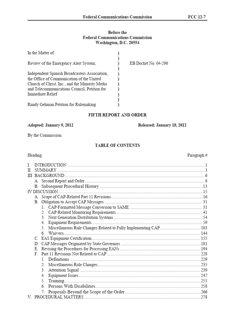 FCC 12 7a1 | PDF | Federal Communications Commission | Telecommunications