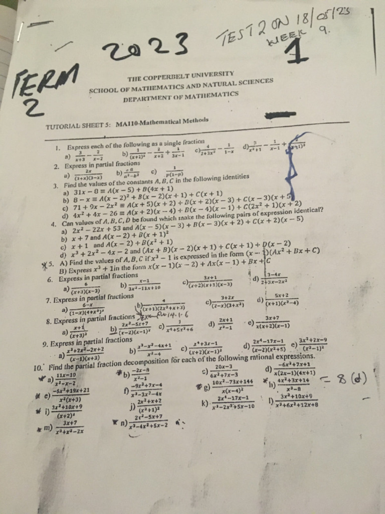 Tutorial Sheet 5 Solutions On Partial Fractions | PDF