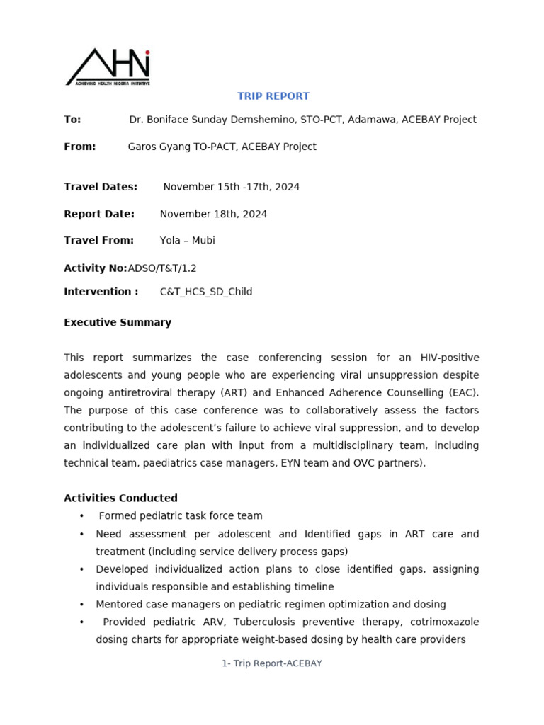 Trip - Report - To - Mubi - For Case Conferencing | PDF | Management Of Hiv/Aids | Caregiver