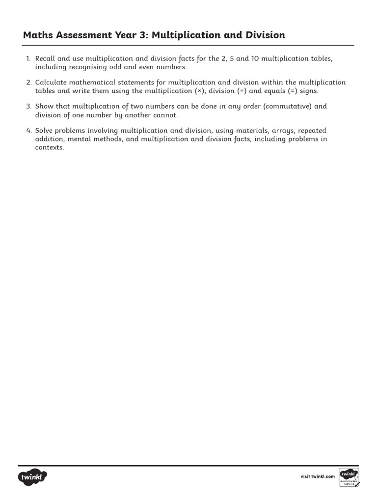 Year 3 Maths Assessment Multiplication and Division Assessment | PDF ...