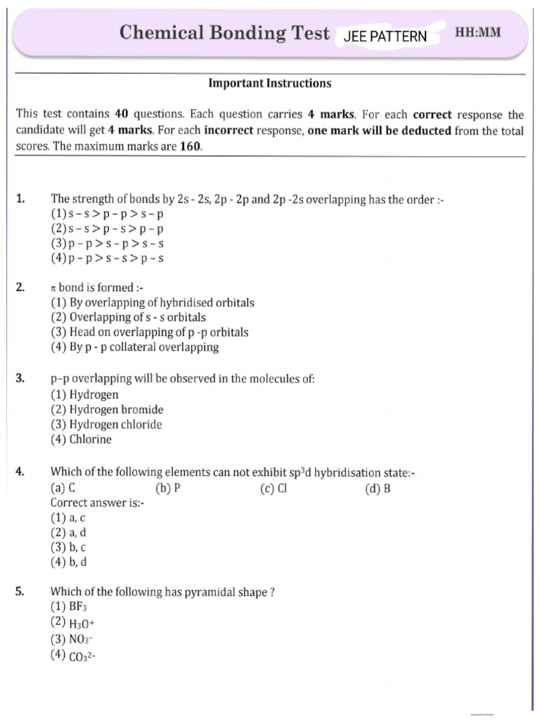 Chemical Bonding JEE Pattern | PDF