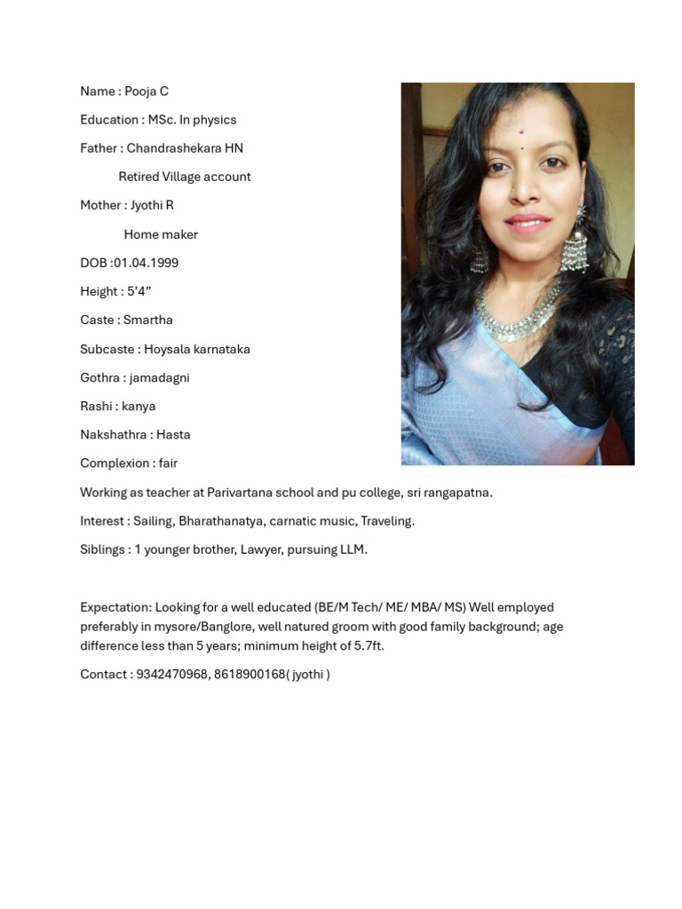 pooja biodata | PDF