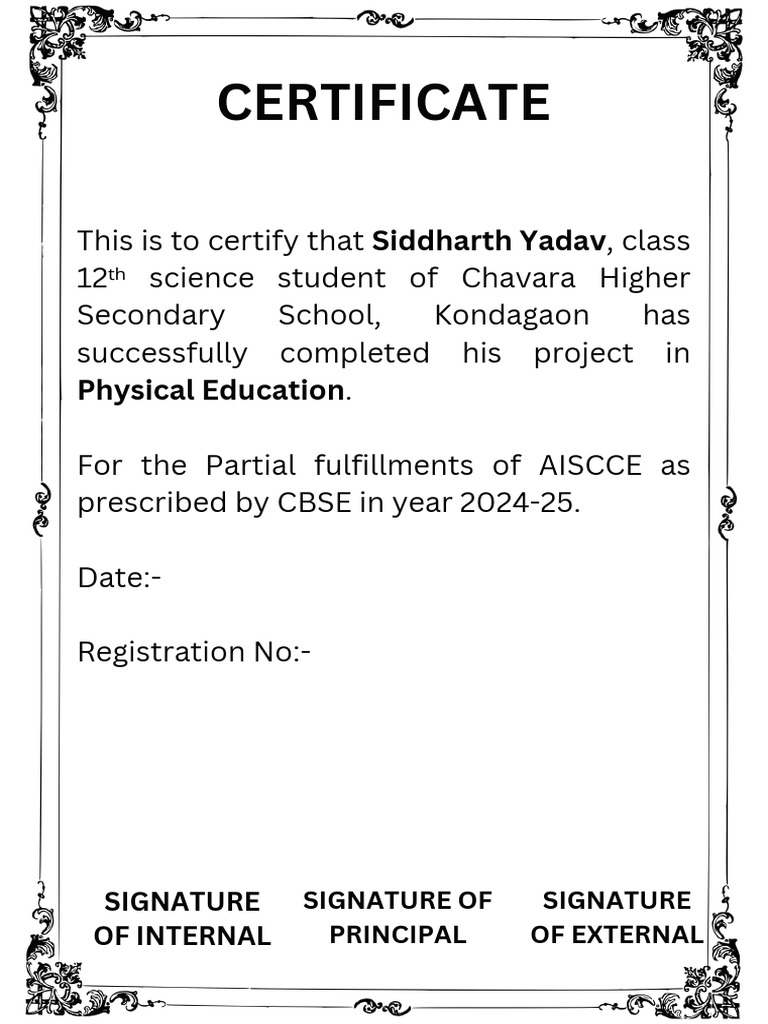 Physical Education Project Certificate | PDF