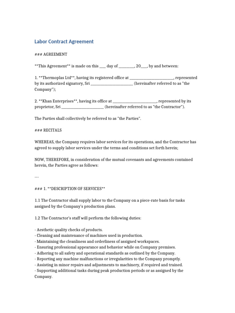 Labor Contract Pakistan | PDF | Employment | Indemnity