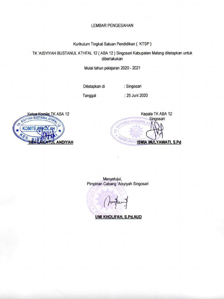 lembar pengesahan ktsp | PDF