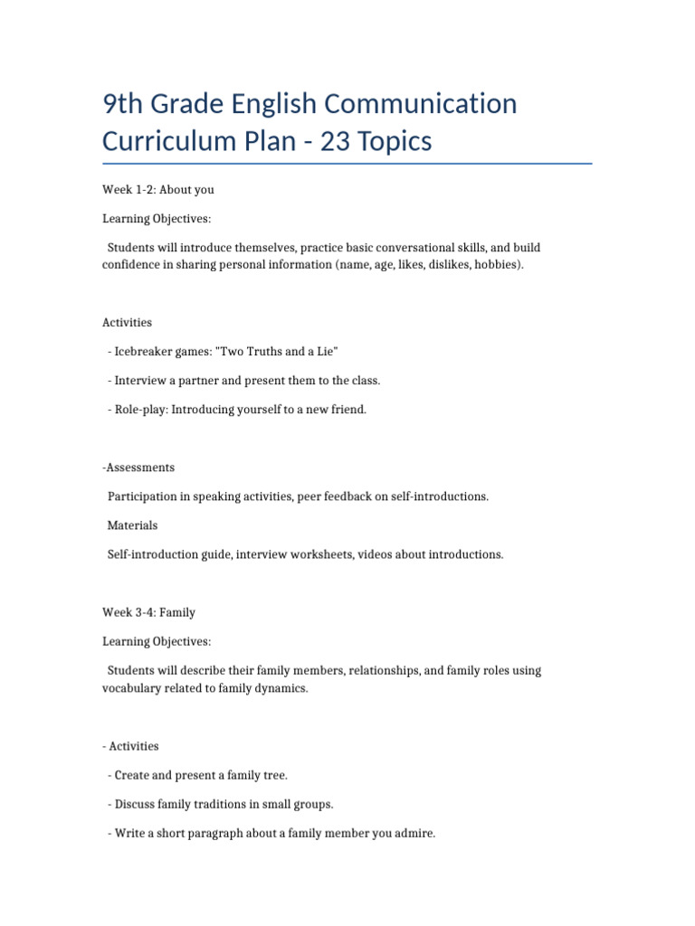 9th Grade English Curriculum Plan | PDF | Fashion | Communication