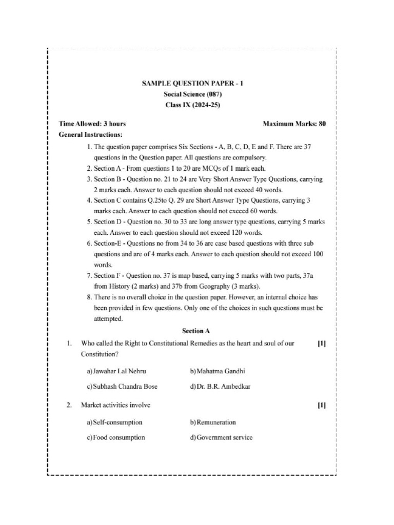 Social Science Questrion Paper | PDF