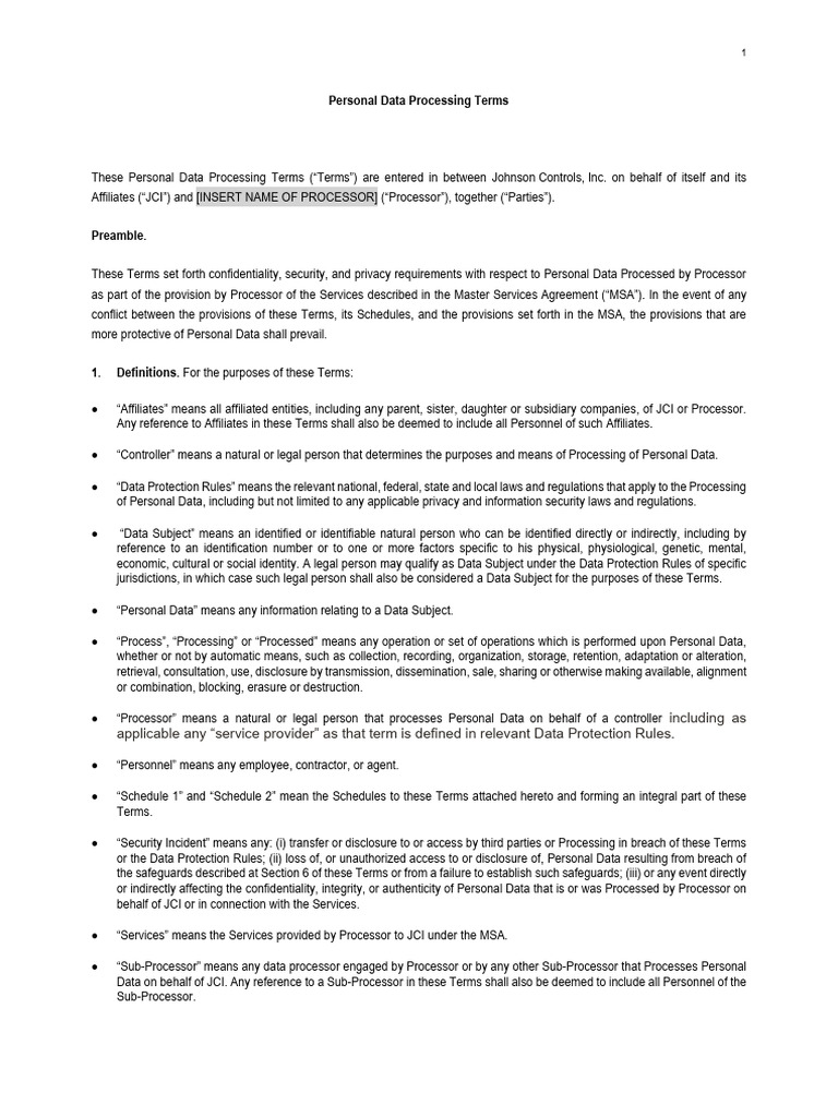 Global Personal Data Processing Terms - November 2023 | PDF | Information Security | Indemnity