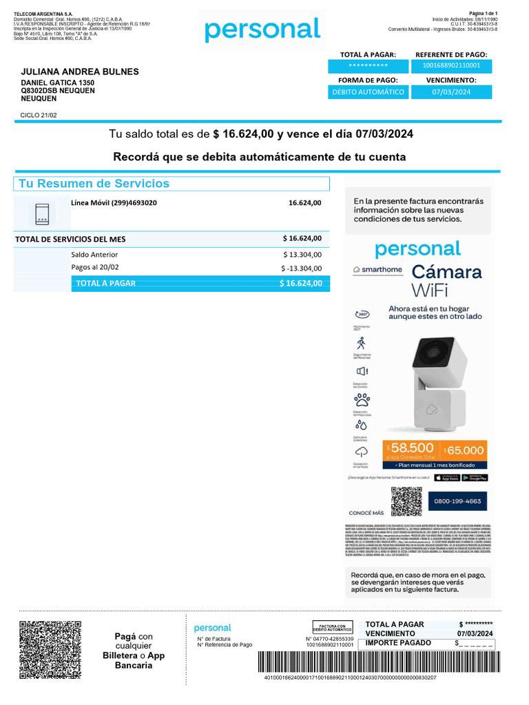 Factura Telecom Argentina: Total y Vencimiento | PDF | Bancario | Impuestos